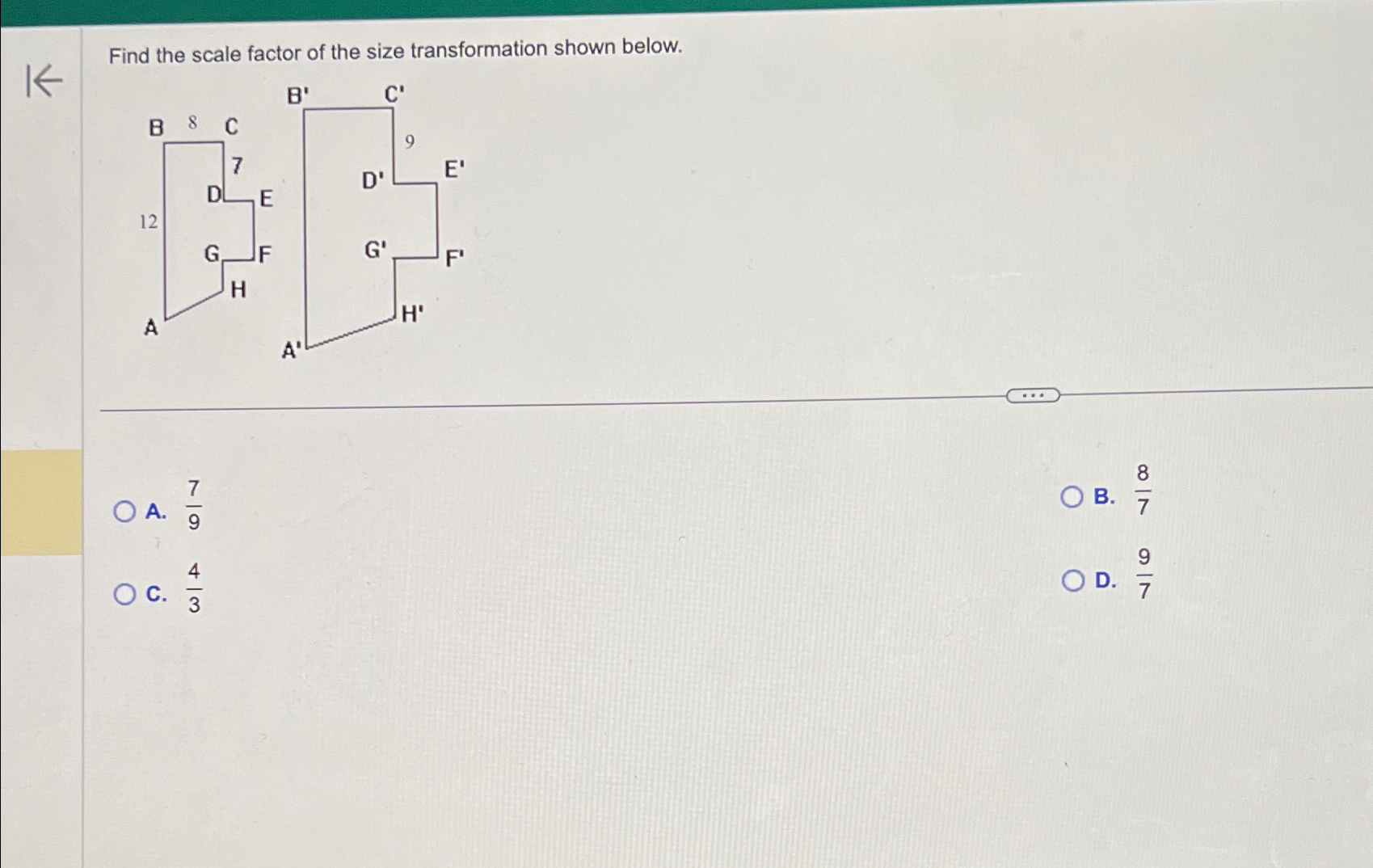 Find the scale factor of the size transformation | Chegg.com