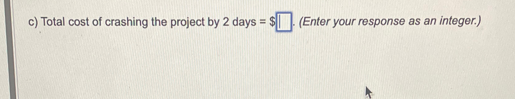 Solved c) ﻿Total cost of crashing the project by 2 ﻿days | Chegg.com