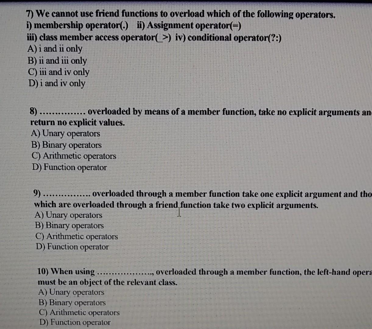 Solved 2 1) We can overload which of the following C++ | Chegg.com