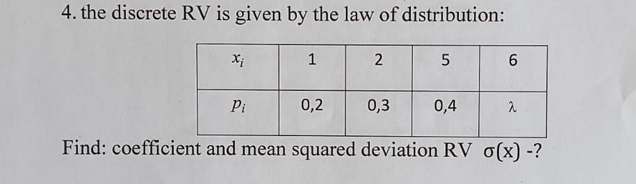 Solved 4. the discrete RV is given by the law of | Chegg.com