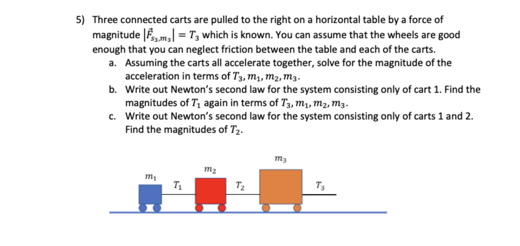 Solved Three connected carts are pulled to the right on a | Chegg.com
