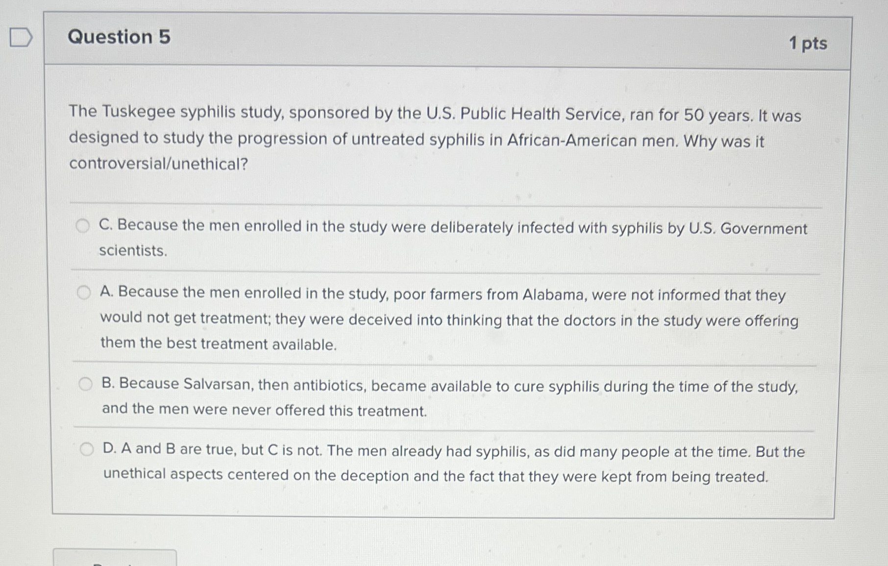 Solved Question 51 ﻿ptsThe Tuskegee syphilis study, | Chegg.com
