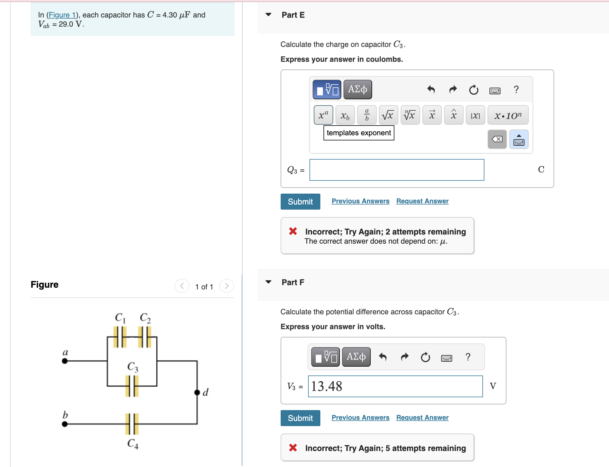 Solved SOLVE PARTS E,R,G,I. In (Figure 1), ﻿each capacitor | Chegg.com