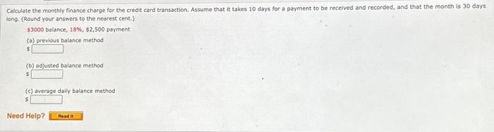 Solved Calculate the monthly finance charge for the credit | Chegg.com