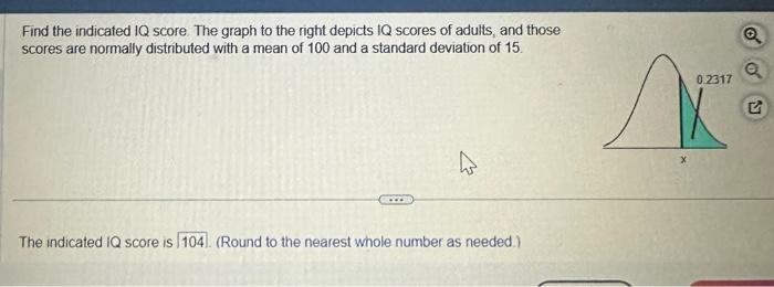 Solved Find the indicated IQ score. The graph to the right | Chegg.com
