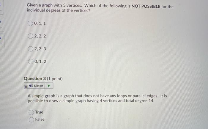 Solved Given a graph with 3 vertices. Which of the following | Chegg.com