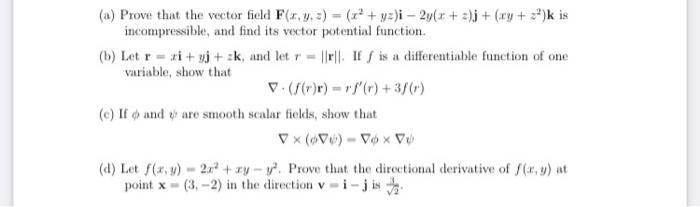 Solved (a) Prove that the vector field | Chegg.com