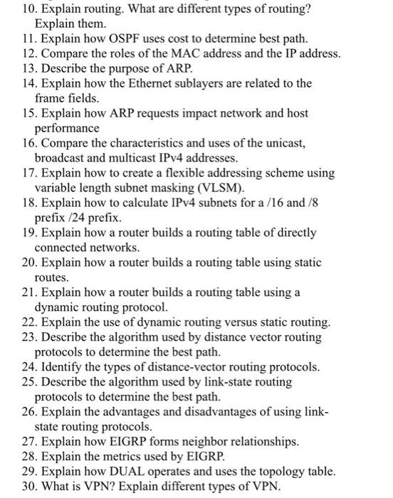 10. Explain routing. What are different types of | Chegg.com