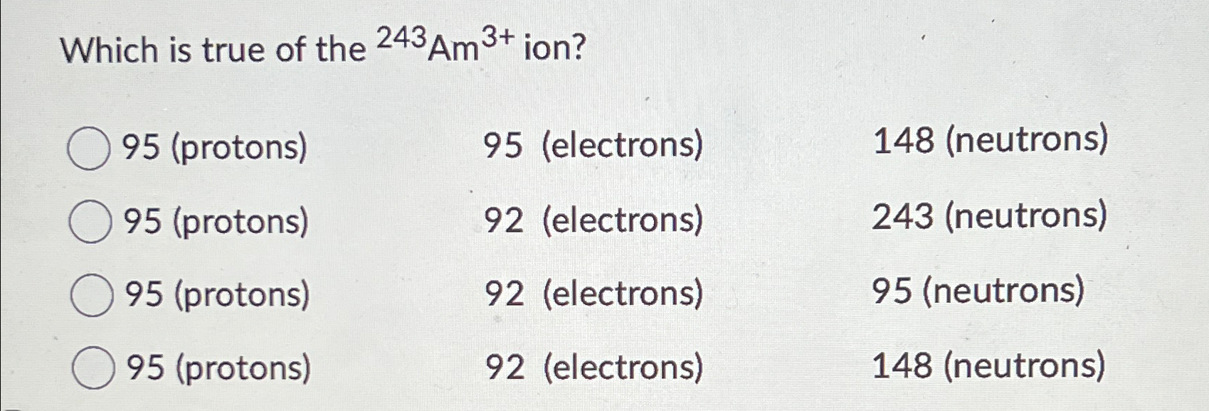Solved Which is true of the ?243Am3+ | Chegg.com