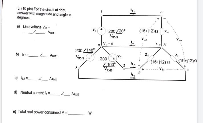 Solved b) lL1= APUS c) LL2= ARMS d) Neutral current In= ARMS | Chegg.com