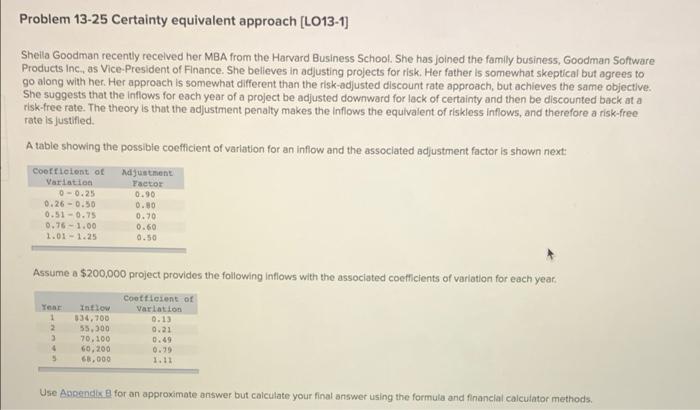 Solved Problem 13-25 Certainty equivalent approach (L013-1] | Chegg.com