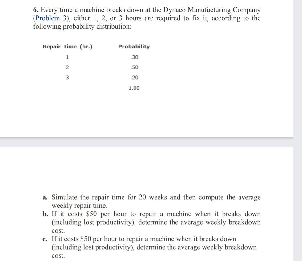 Solved 6. Every time a machine breaks down at the Dynaco | Chegg.com