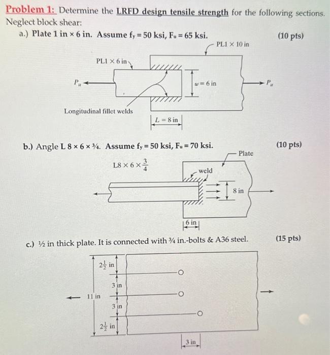 Solved Problem 1: Determine the LRFD design tensile strength | Chegg.com