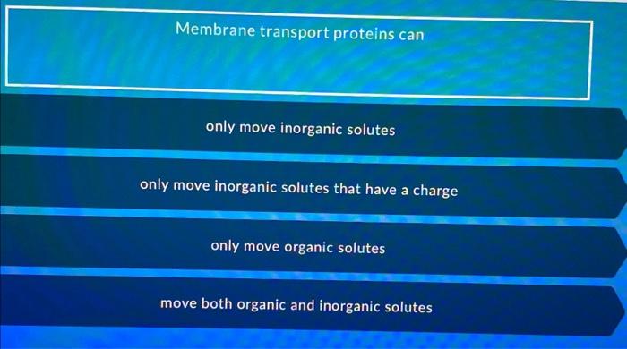 Solved Membrane transport proteins can only move inorganic | Chegg.com