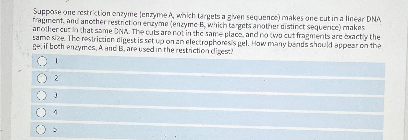 Solved Suppose one restriction enzyme (enzyme A, ﻿which | Chegg.com
