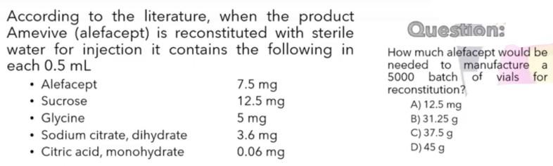 Solved According to the literature, when the product Amevive | Chegg.com