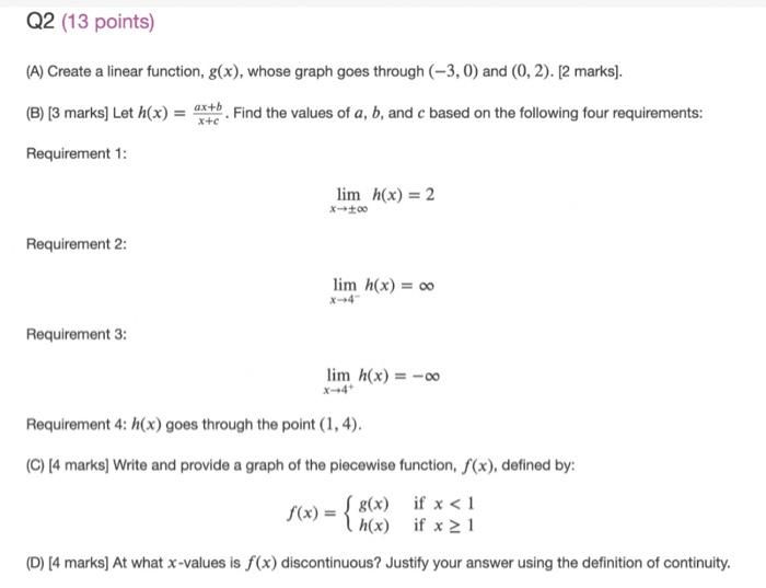 Solved Q2 (13 points) (A) Create a linear function, g(x), | Chegg.com