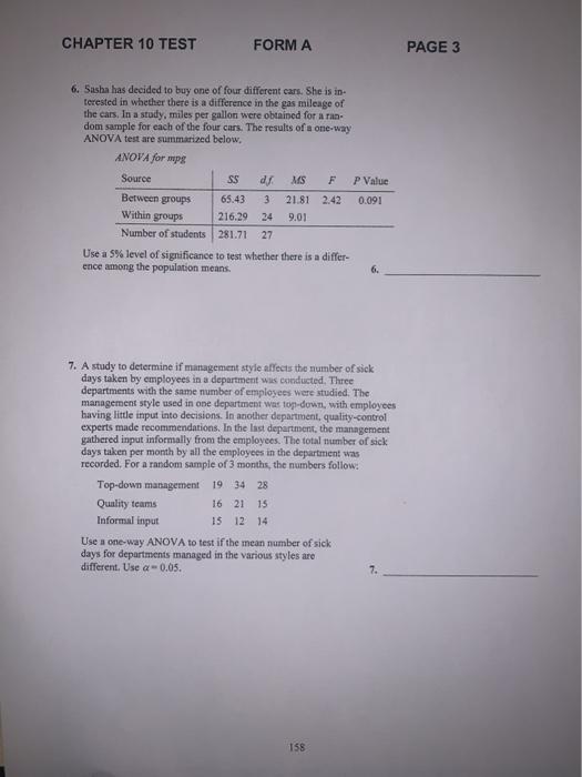 Solved CHAPTER 10 TEST FORMA PAGE 1 First classify the | Chegg.com