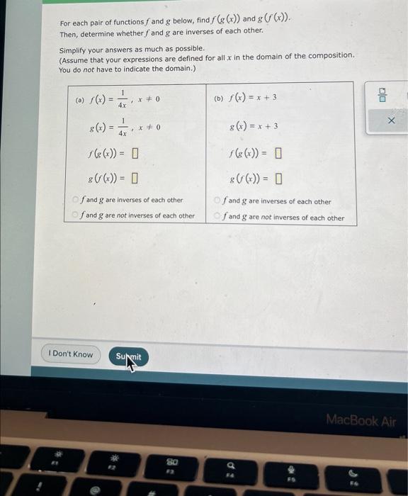 Solved For Each Pair Of Functions F And G Below Find