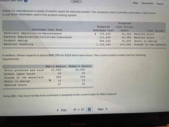 Solved mework after class 2 Saved Help Save & Exit Submit | Chegg.com