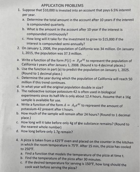 Solved APPLICATION PROBLEMS 1. Suppose that $10,000 is | Chegg.com