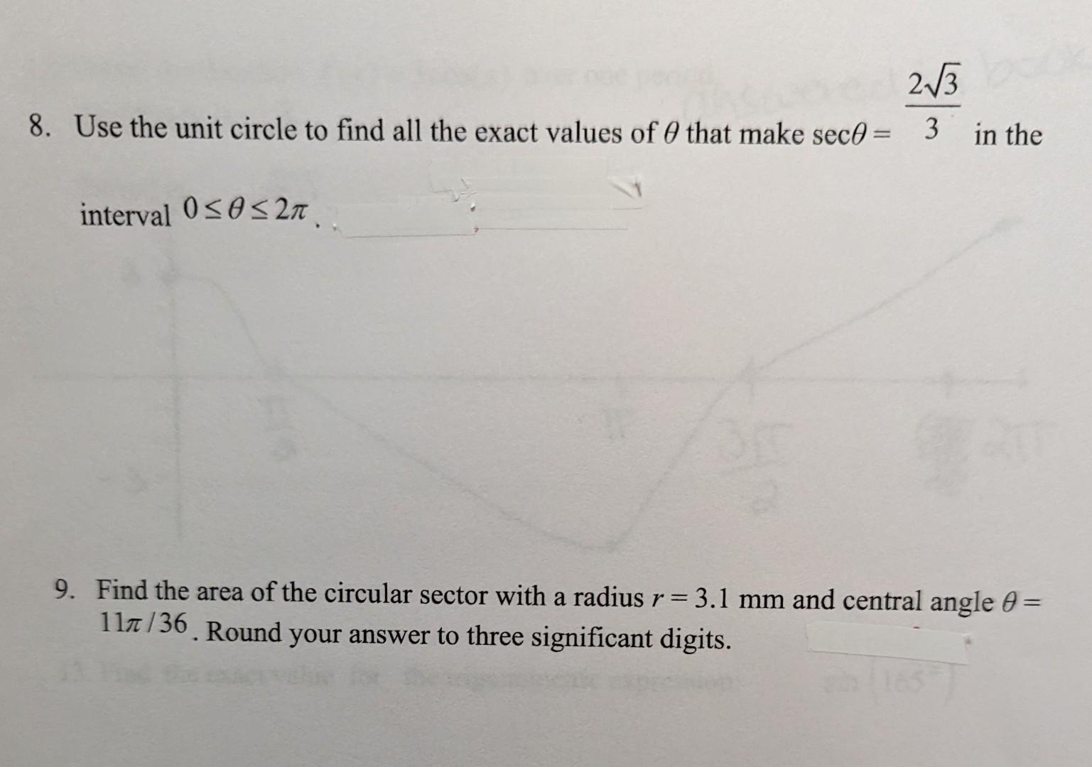 Solved 8. Use the unit circle to find all the exact values | Chegg.com