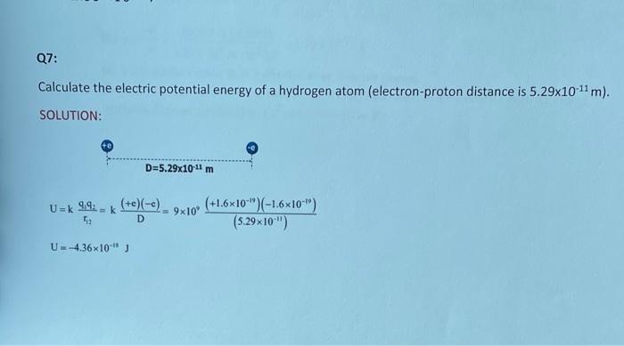 Solved Calculate the electric potential energy of a hydrogen | Chegg.com