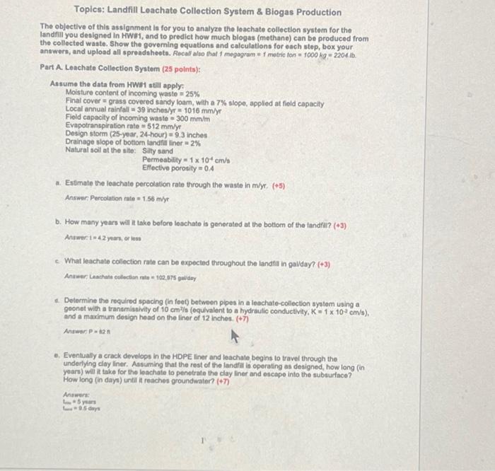 Solved Topics: Landfill Leachate Collection System \& Biogas | Chegg.com