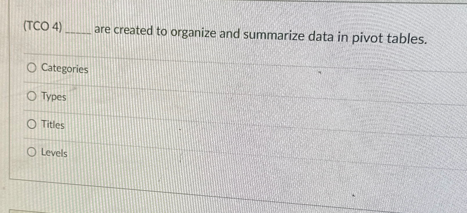 Solved (TCO 4) ﻿are created to organize and summarize data | Chegg.com