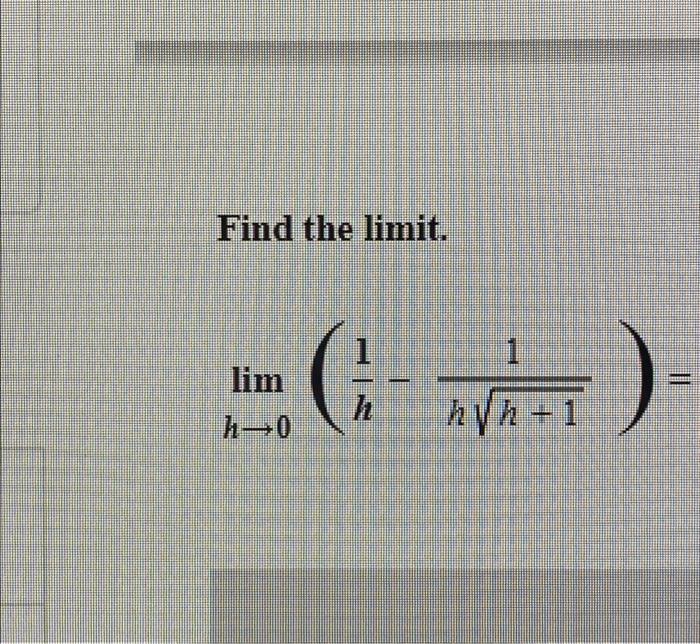 Solved Find the limit. limh→0(h1−hh+11)= | Chegg.com