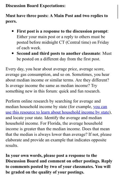 Discussion Board Expectations: Must have three posts: | Chegg.com