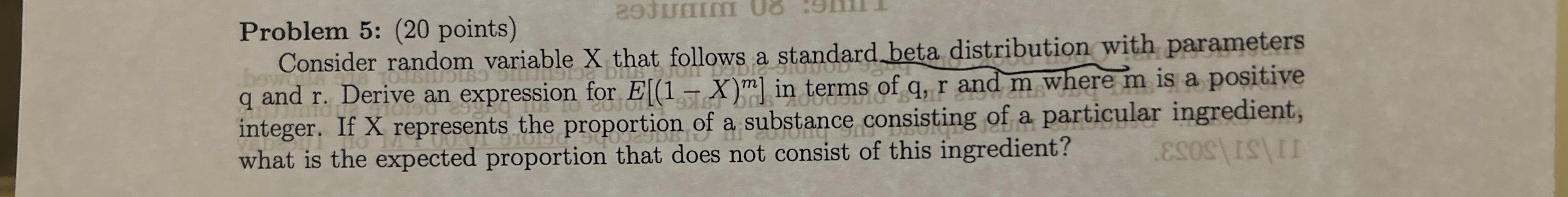 Solved Problem 5: (20 ﻿points)Consider random variable x | Chegg.com