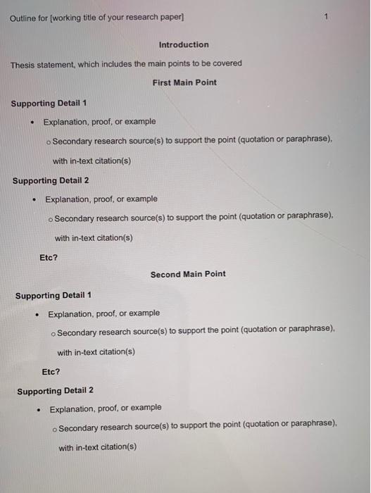 Solved Outline for (working title of your research paper] 1 | Chegg.com