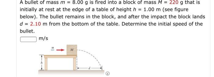 Solved A bullet of mass m = 8.00 g is fired into a block of | Chegg.com