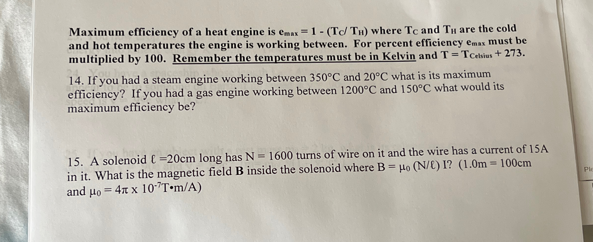 Solved Maximum efficiency of a heat engine is emax=1-(TCTH) | Chegg.com