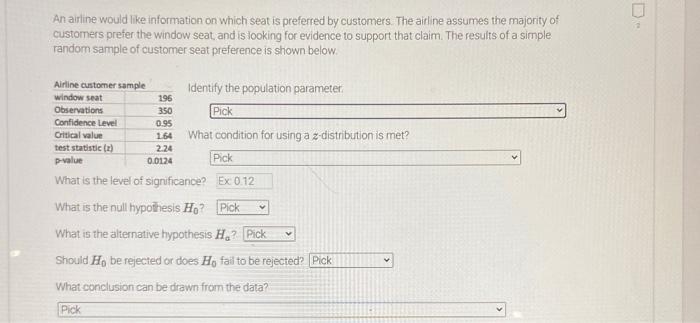 Solved 2 An airline would like information on which seat is | Chegg.com