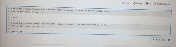 Solved Save e Reset MATLAB Documentation 1 Read the provided | Chegg.com