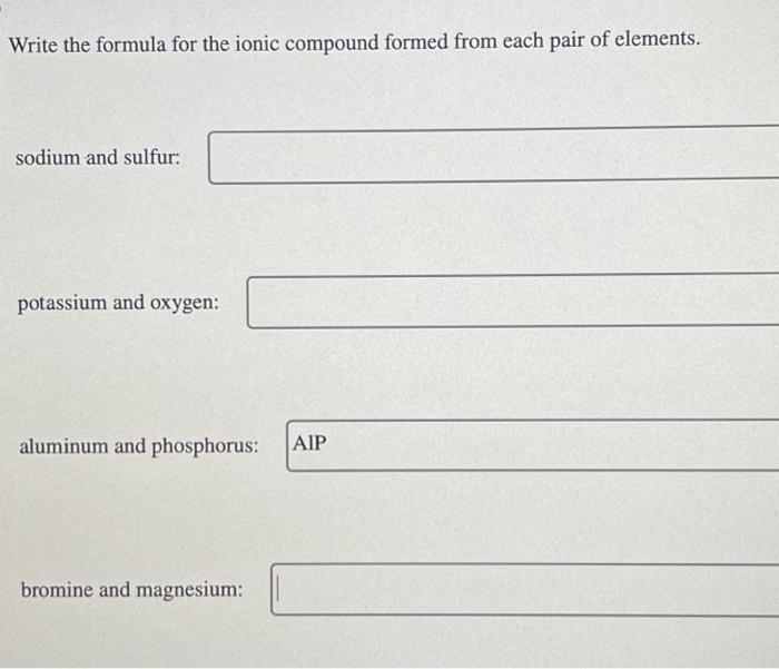 Solved Write the formula for the ionic compound formed from | Chegg.com