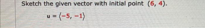 Solved Sketch the given vector with initial point (6, 4). u | Chegg.com
