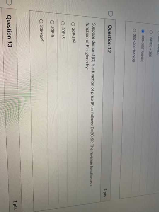 Solved 2 RANDU RANDO - 300 300+500 RANDO 300+200 RANDO | Chegg.com
