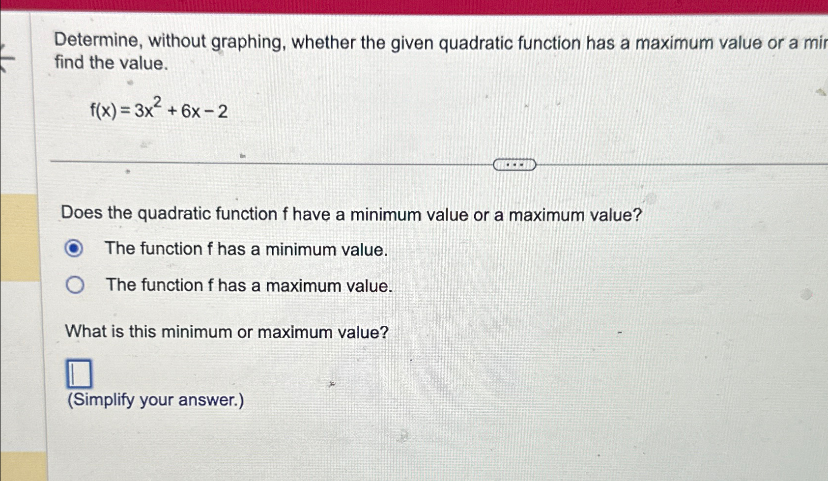 Solved Determine, without graphing, whether the given | Chegg.com