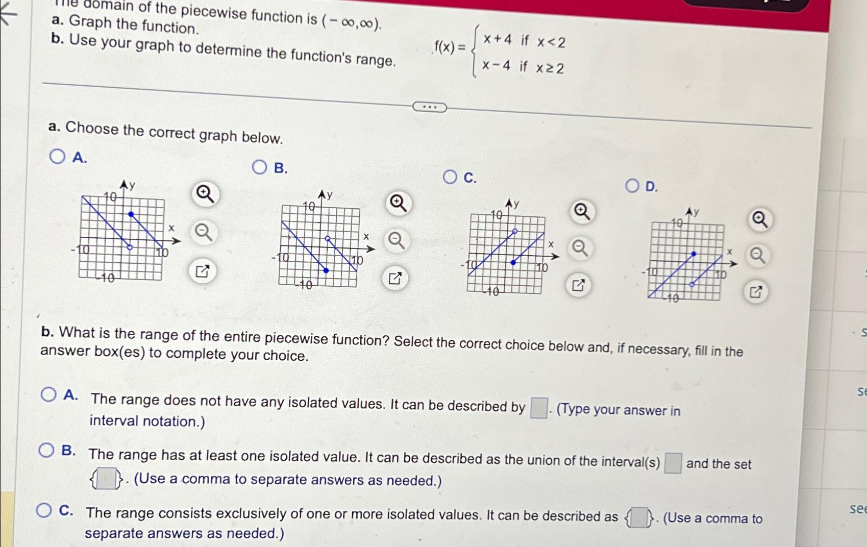 Solved a. ﻿Graph of the piecewise function is (-∞,∞).a. | Chegg.com