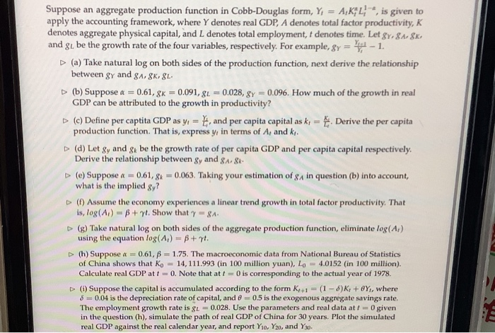 Solved Suppose an aggregate production function in | Chegg.com