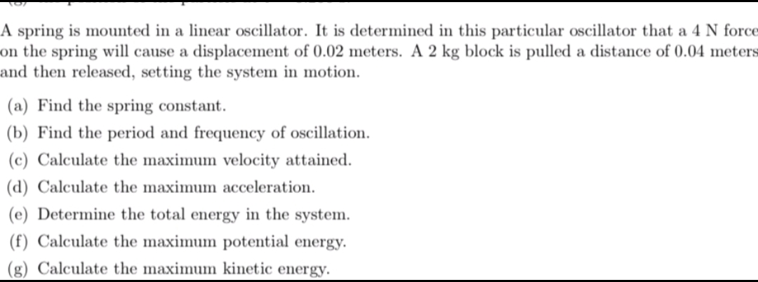 Solved A spring is mounted in a linear oscillator. It is | Chegg.com