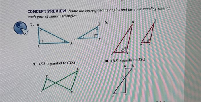 Solved CONCEPT PREVIEW Name the corresponding angles and the | Chegg.com