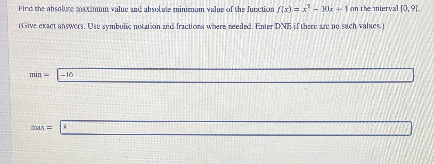 Solved Find the absolute maximum value and absolute minimum | Chegg.com