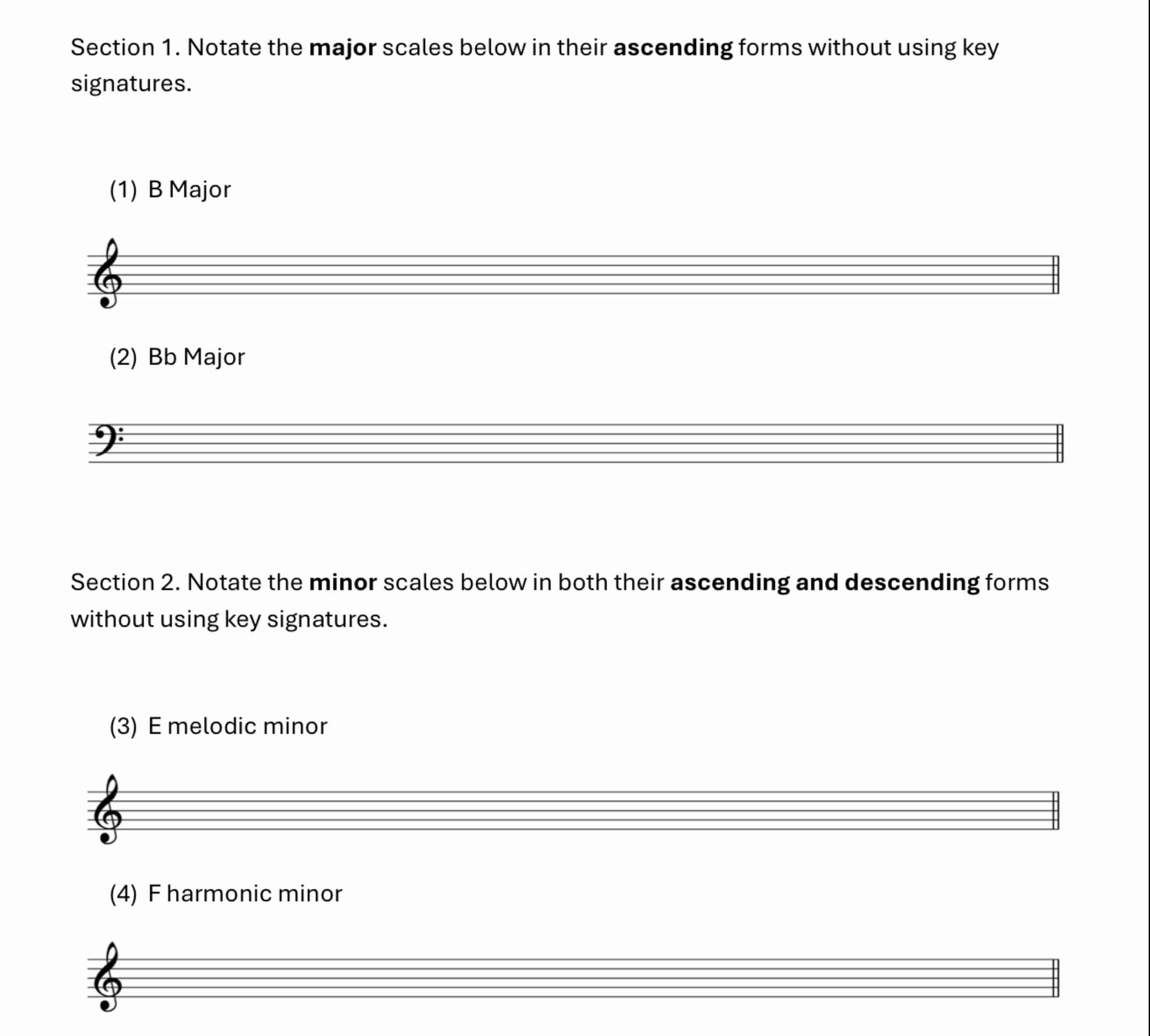 Solved Section 1. ﻿Notate the major scales below in their | Chegg.com
