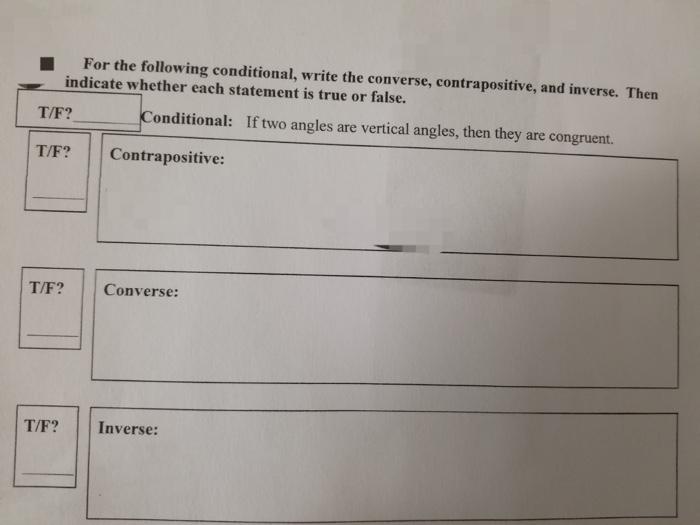 Solved For the following conditional, write the converse, | Chegg.com