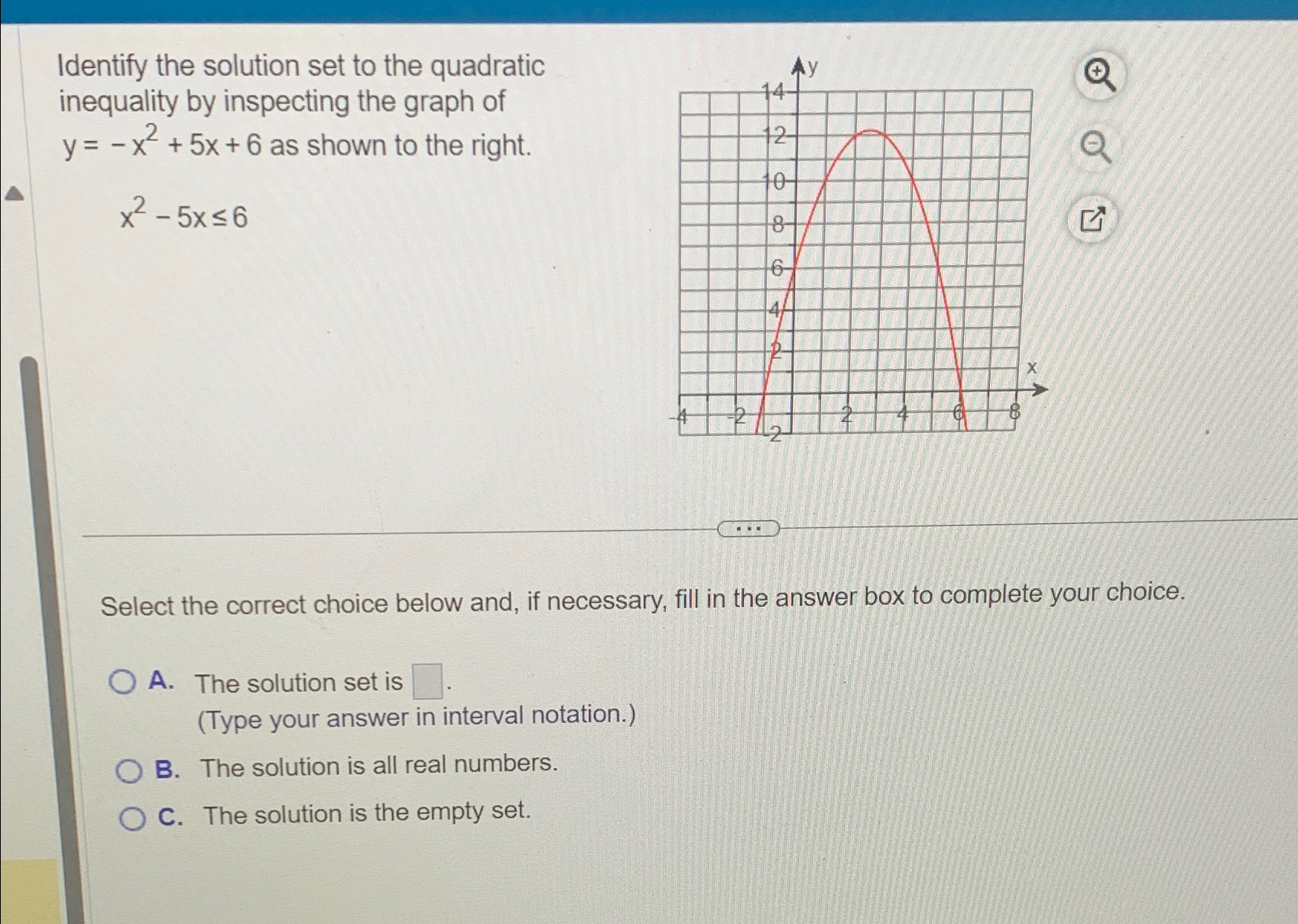 Solved Identify the solution set to the quadratic inequality | Chegg.com