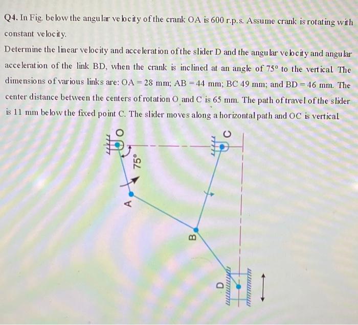 Solved Q4. In Fig. below the angular ve bcity of the crank | Chegg.com